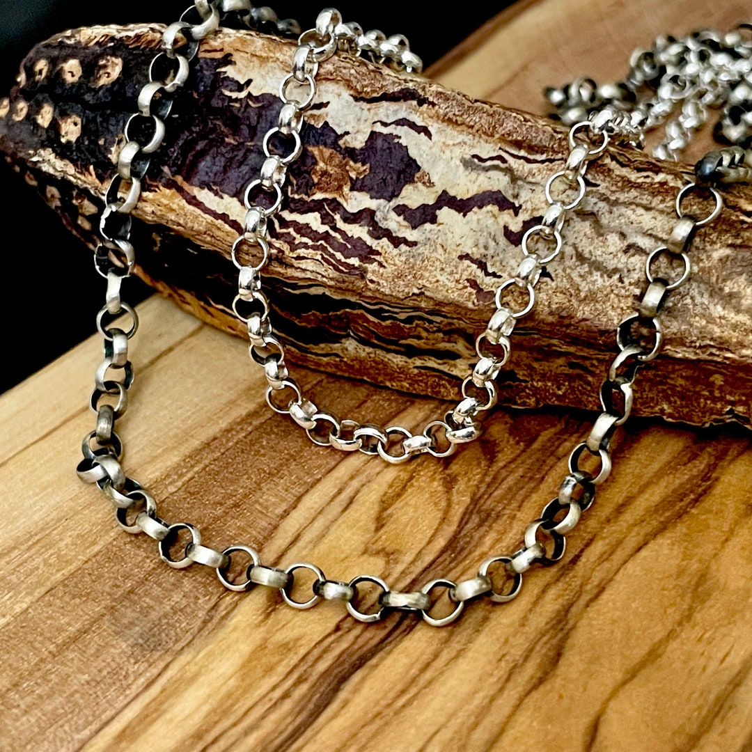 Sterling Silver Rolo Chain 4mm With Oxidized or Polished Finish, Silver ...