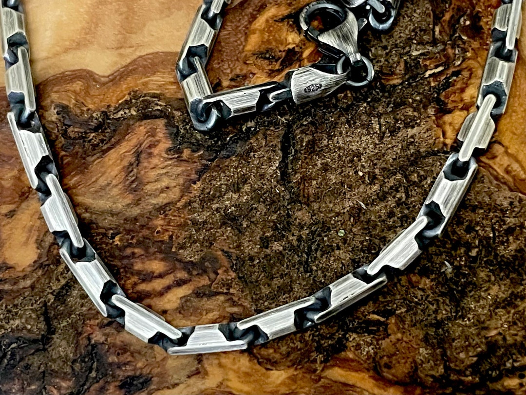 Mens Heavy Silver Chain Necklace in Oxidized Rustic 925 Sterling Silver ...