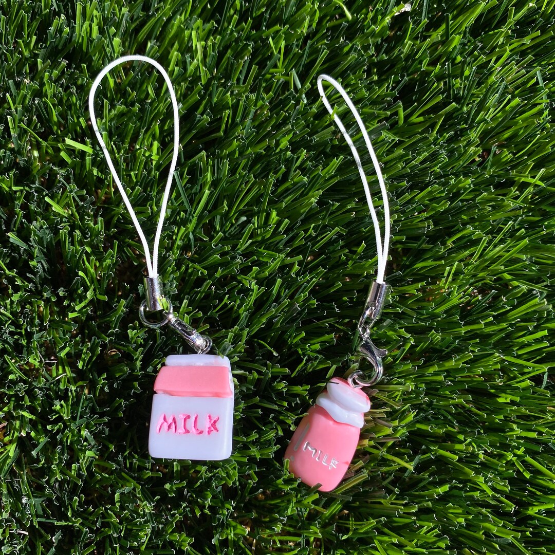 Strawberry Milk Phone Charm - Kawaii Milk Bottle Lanyard With Lobster ...