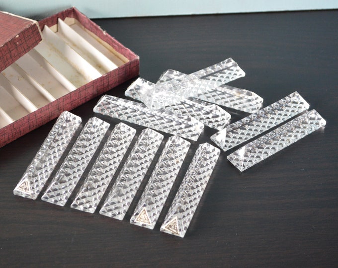 12 Vintage Crystal Knife Rests in Box - Lead Crystal Cutlery Holder ...