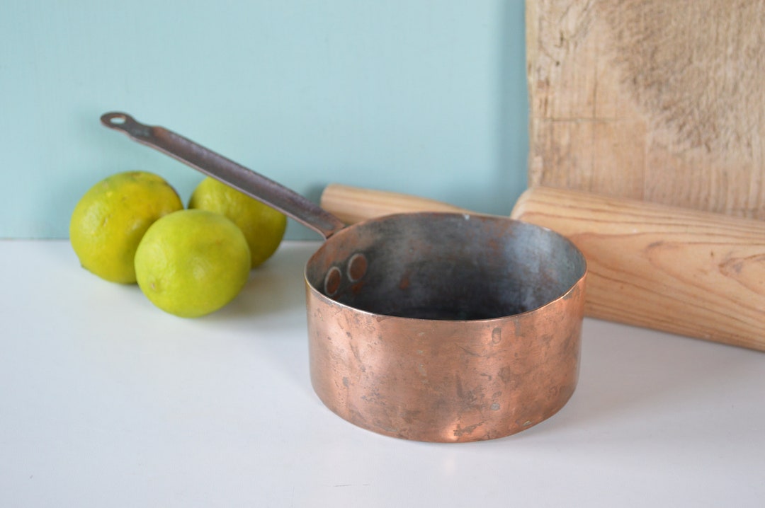 Antique Small Copper Pan - Vintage French Copper Sauce Pan With Steel ...