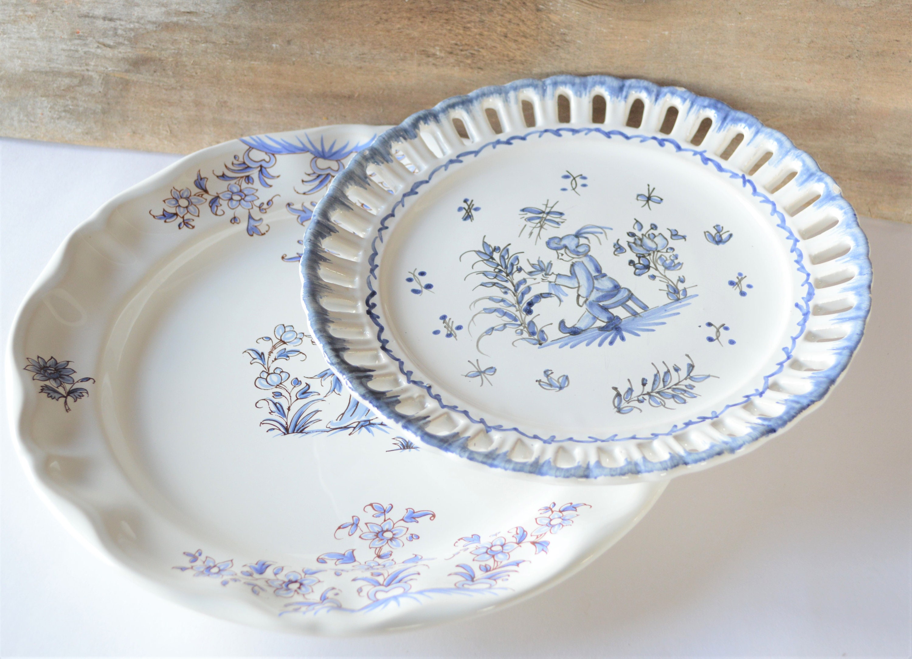 French Vintage Decorative Plate Provencal Blue and White | Etsy