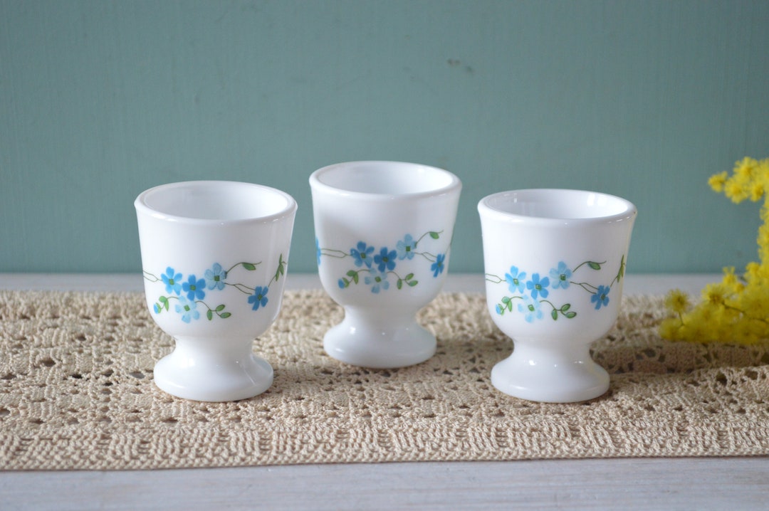 Set of 3 Arcopal Vintage Egg Cups - French Vintage Myosotis Egg Cup ...