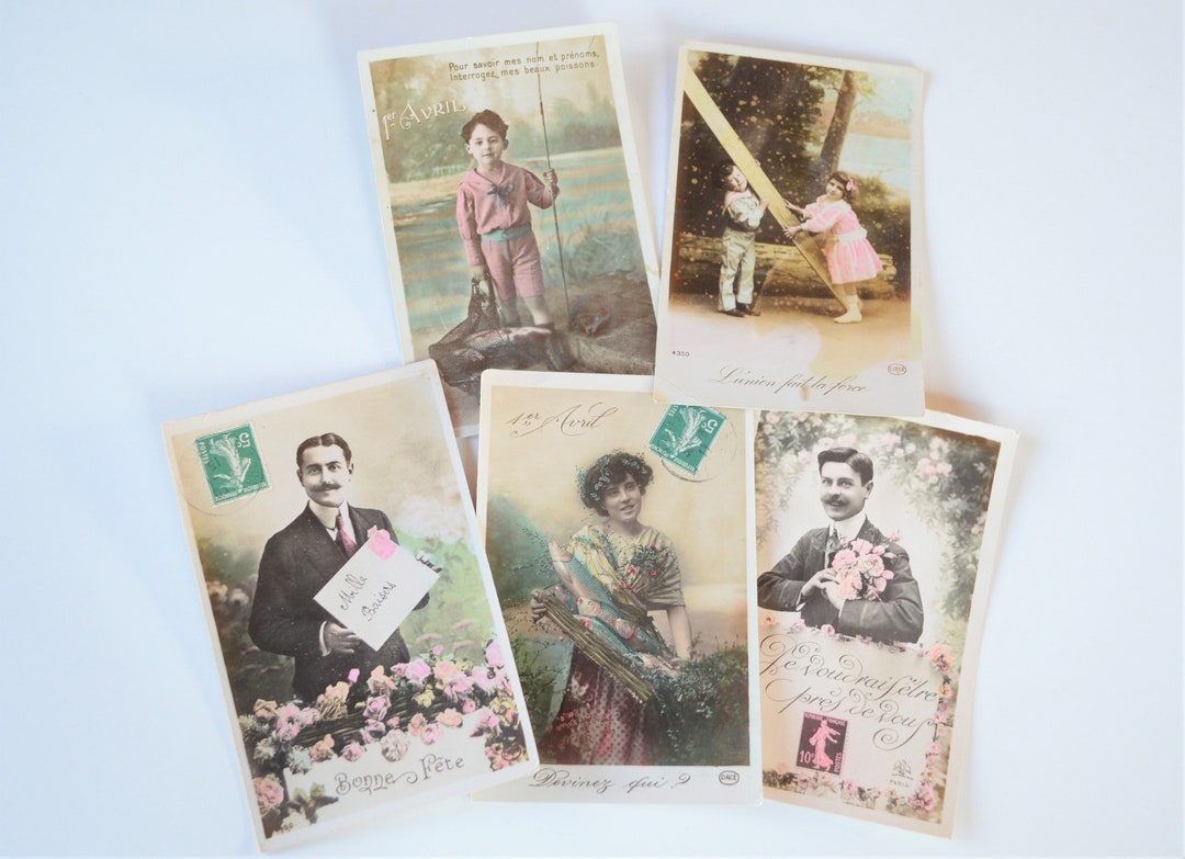 5 Vintage French 1910s Postcards - Friendship and Sweetheart Coloured ...