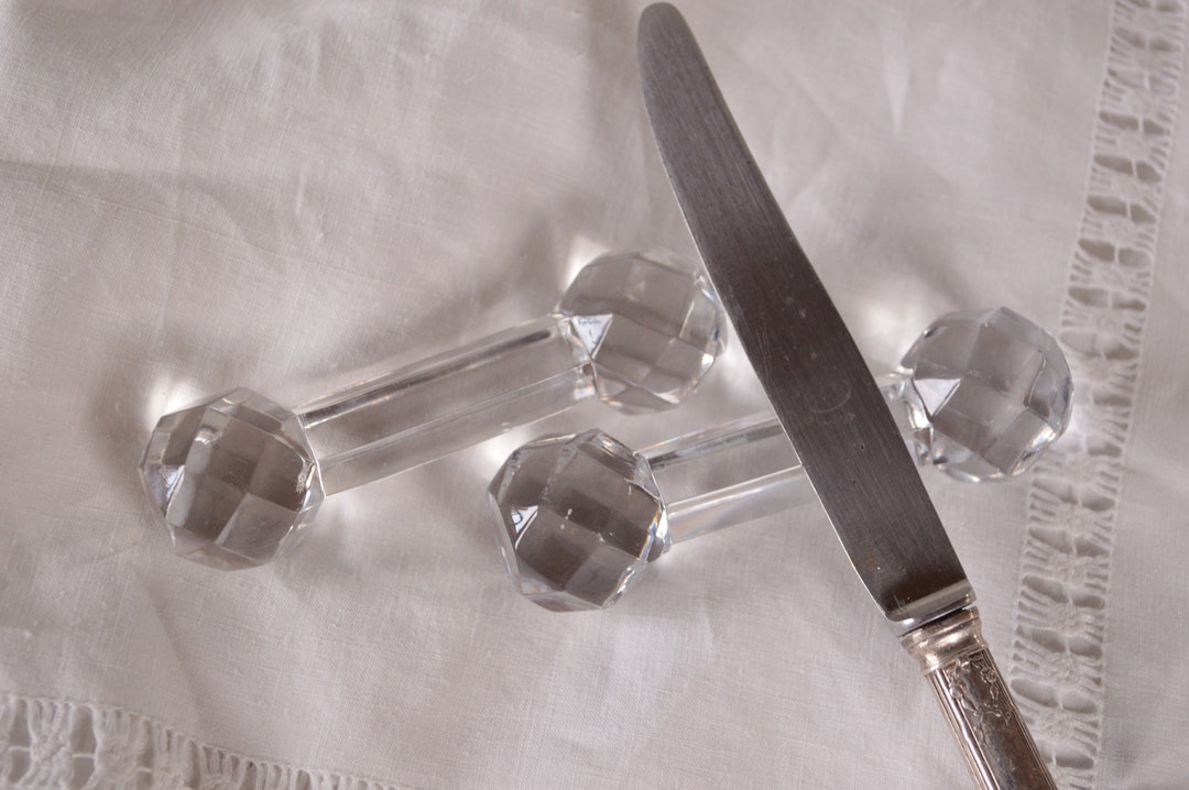 Pair of Vintage French Glass Knife Rests - 2 Cut Glass Cutlery Holder ...
