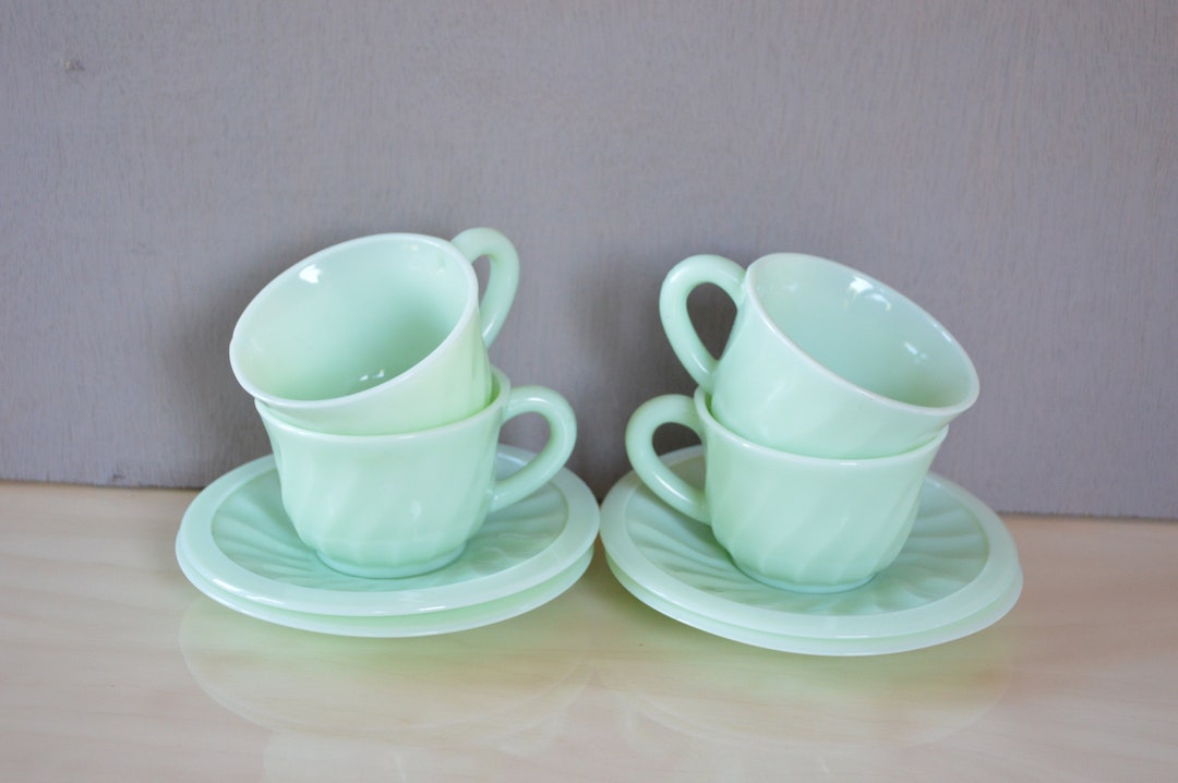 One Vintage Jadeite Coffee Cup and Saucer - French Art Deco Jadite ...