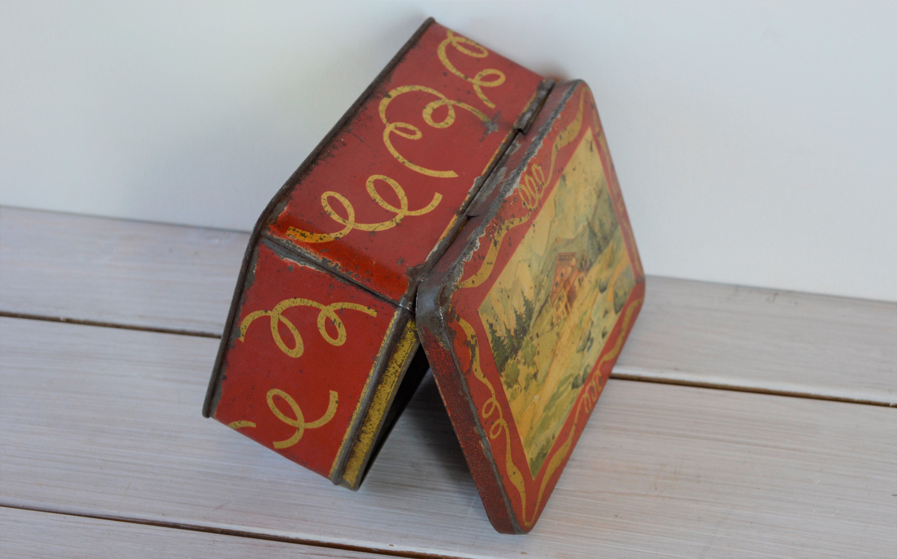 Red Vintage Biscuit Tin Collectible French Tin Box with Lid | Etsy