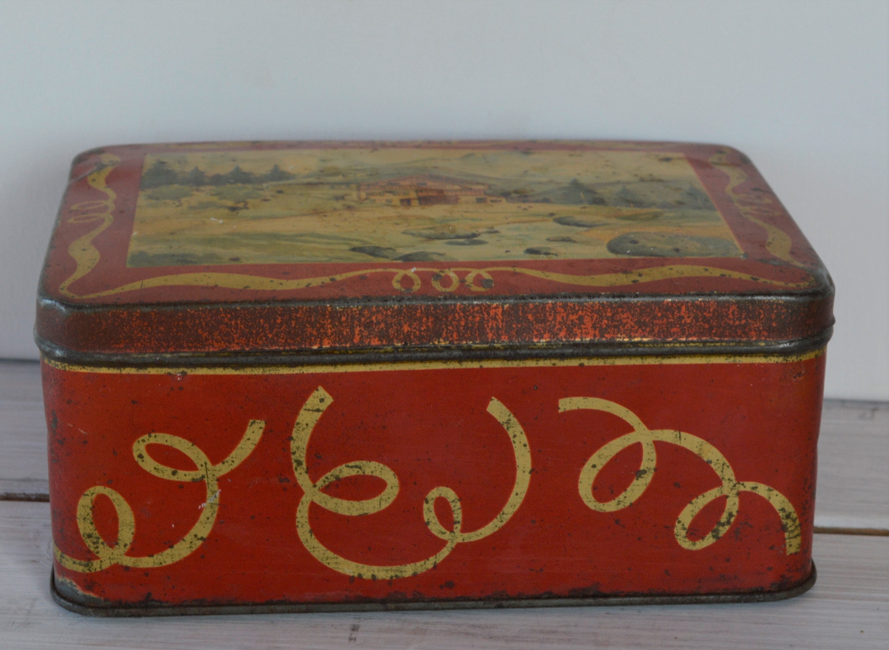 Red Vintage Biscuit Tin Collectible French Tin Box with Lid | Etsy