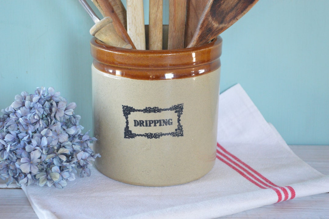 Vintage Glazed Stoneware Pot - English Dripping Pot - Brown Earthenware ...