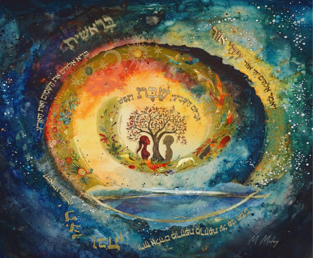 Genesis Creation Story, Printed Poster or Canvas, Hebrew Art, Israel ...