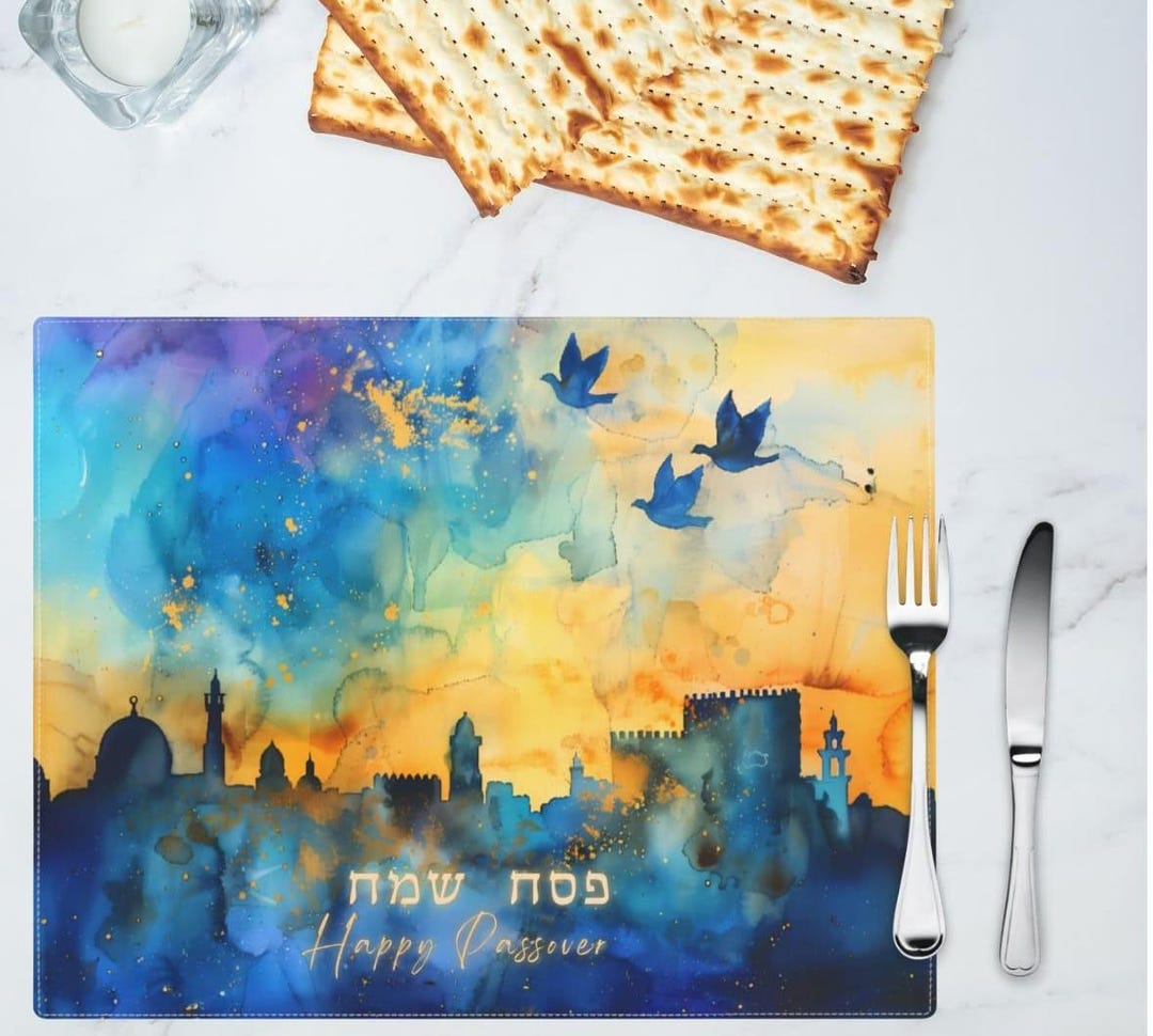 Passover Placemat, Jerusalem Skyline, Hebrew Art, Seder Table Gift ...