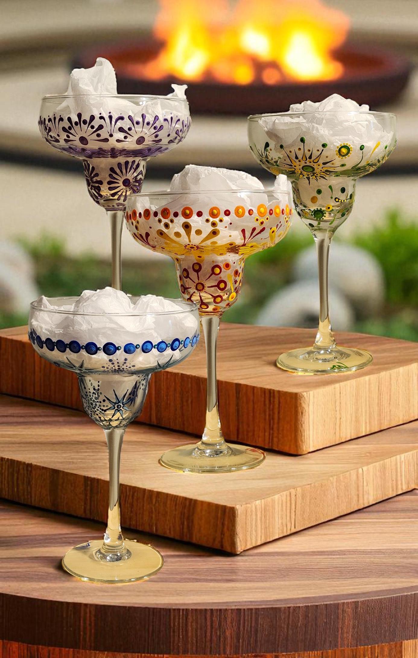 Hand Painted Margarita Glasses – Colorful Cocktail Barware – Hosting ...