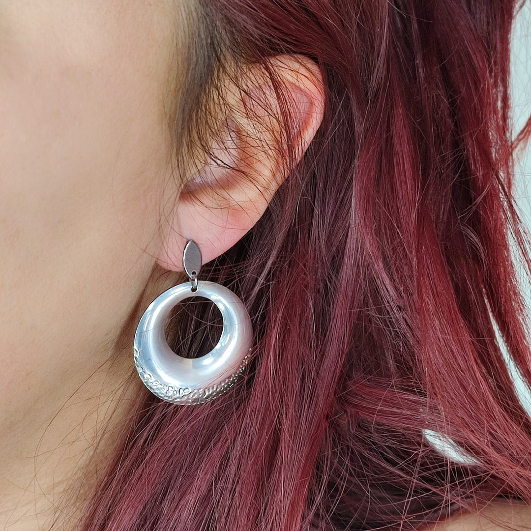 Boucles D'oreilles Ronde Ajourées Acier Inoxable Argenté - Etsy