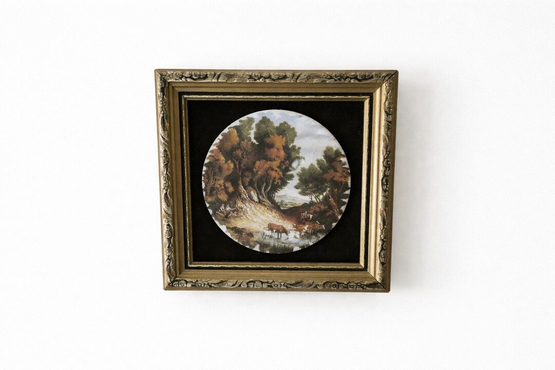 Vintage J.C. Van Hunnik Enamel Art: Framed Cattle Herd Plaque - Etsy