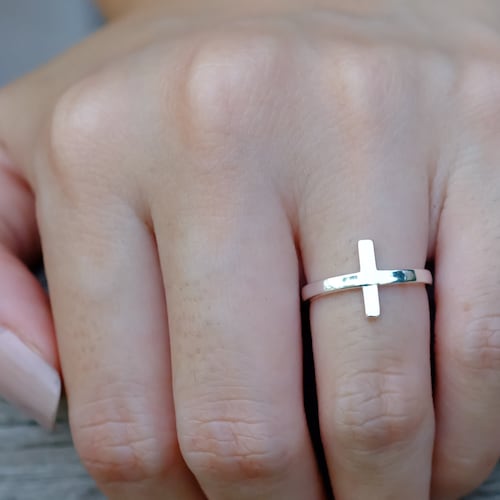 Sterling Silver Cross Ring Sideway Cross Ring Religious - Etsy