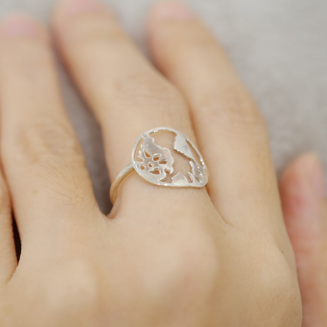 Sterling Silver World Map Ring,travel Gift,travel Jewelry,inspirational ...