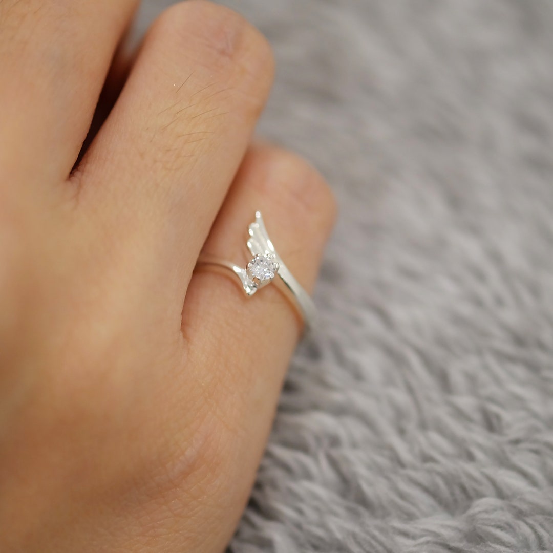 Sterling Silver Angel Wing With CZ Ring,heaven Angel,memorial Jewelry ...