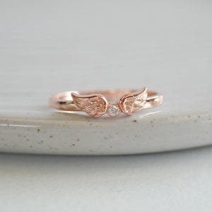 Sterling Silver Tiny Angel Wing With CZ Ring,memorial Jewelry,angel ...