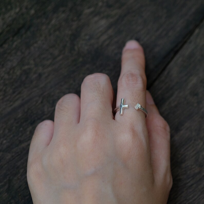 Personalized Sterling Silver Cross Ring with OpalSideway | Etsy