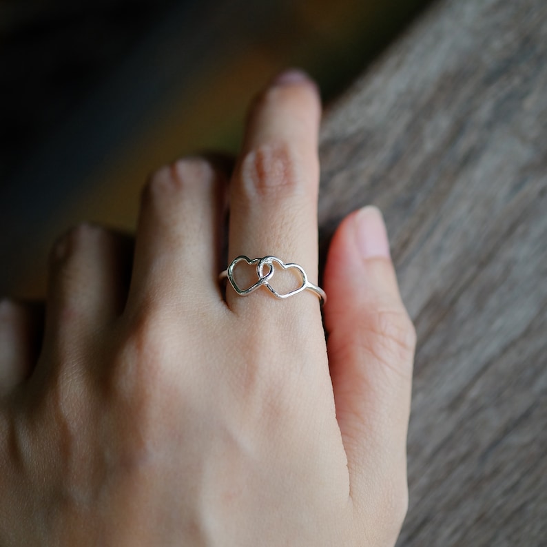 Handmade Sterling Silver Double Heart Ring, Best Friend Ring - Etsy