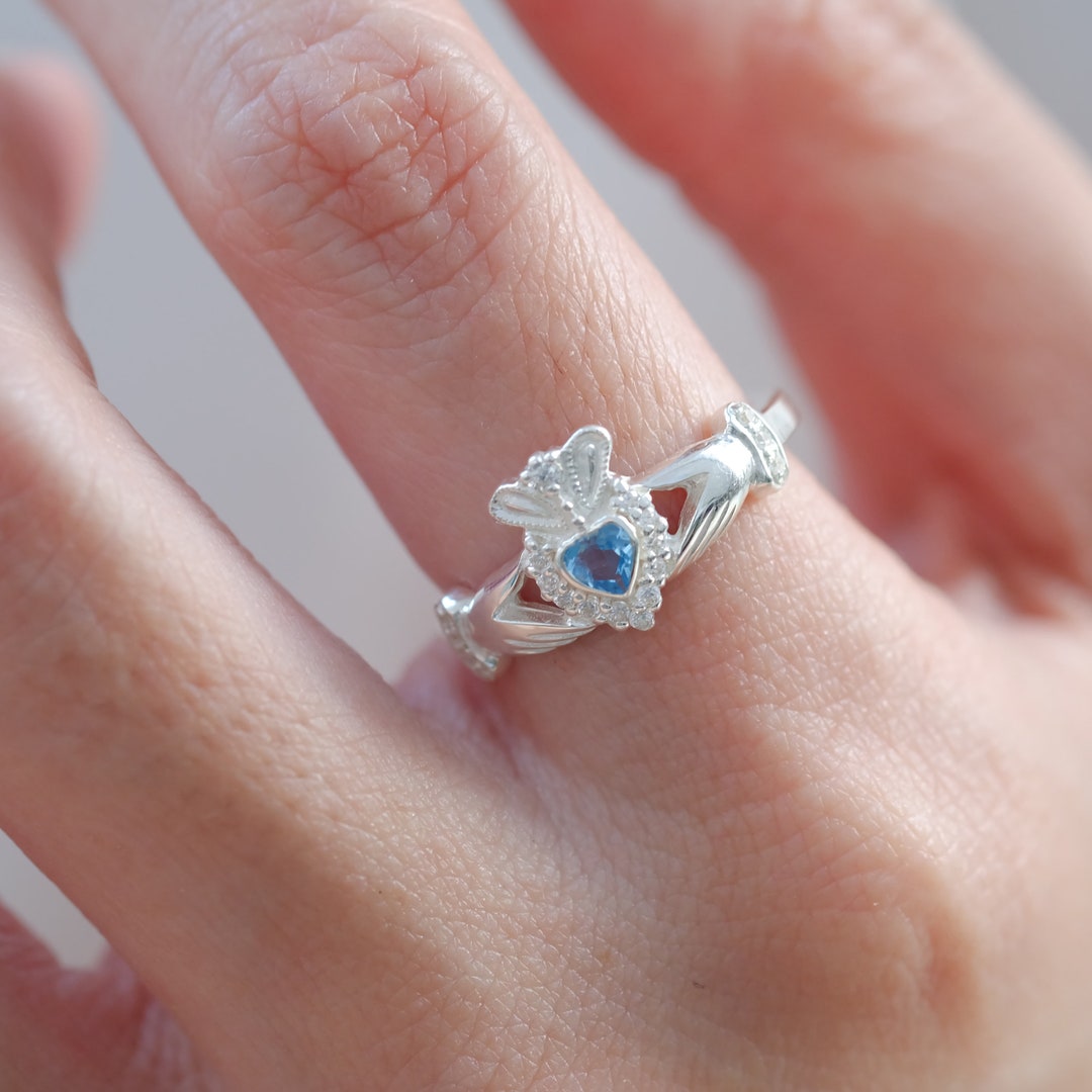Sterling Silver Irish Claddagh Ring: Blue Topaz Love & Friendship - Etsy