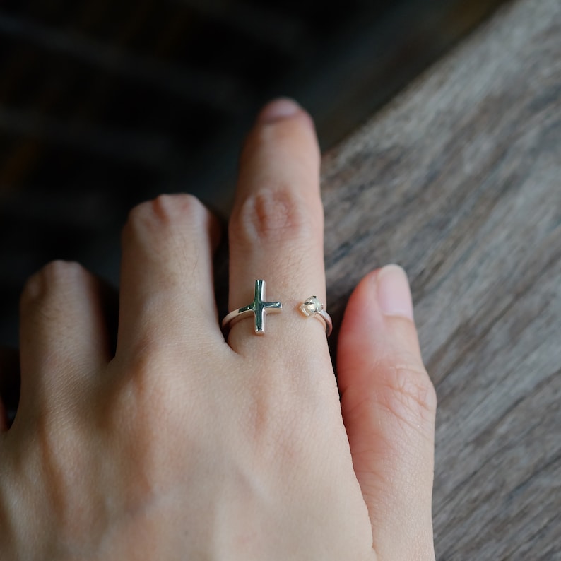 Personalized Sterling Silver Cross Ring with OpalSideway | Etsy