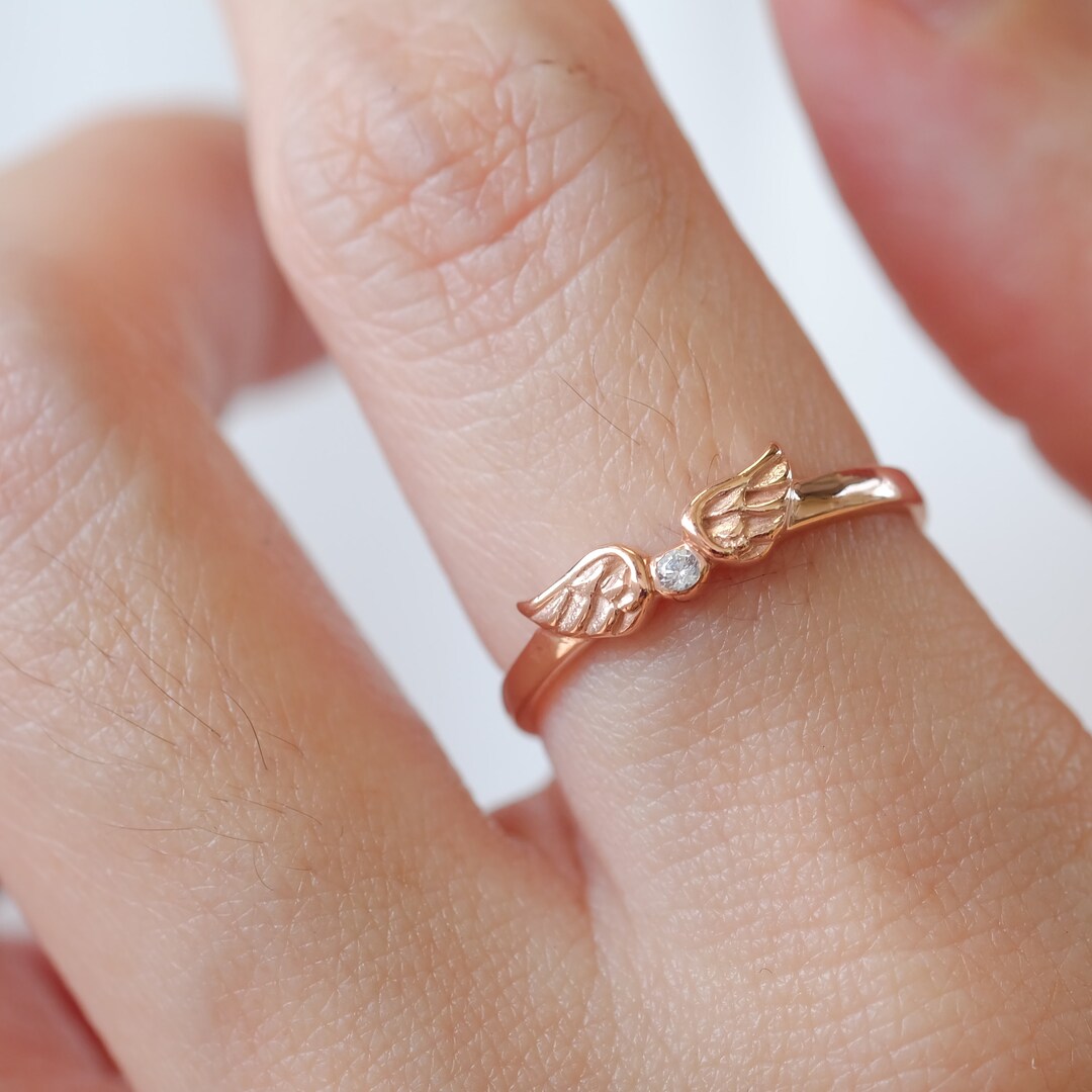 Sterling Silver Tiny Angel Wing With CZ Ring,memorial Jewelry,angel ...