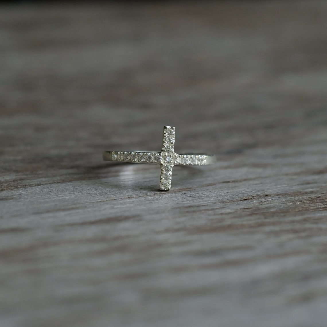Sterling Silver Dainty Cross Ring With Clear CZ | Etsy
