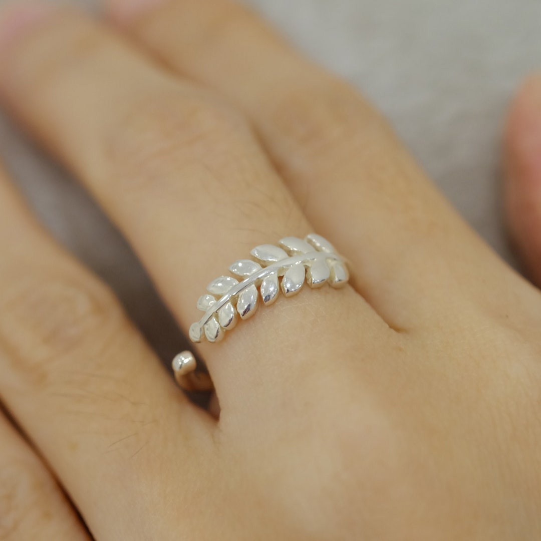 Sterling Silver Leaf Ring,feather Ring,pave Ring,adjustable Ring,open ...