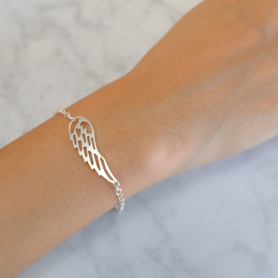 Angel Wing Bracelet in Sterling Silver , Minimalist Bracelet , Memorial ...