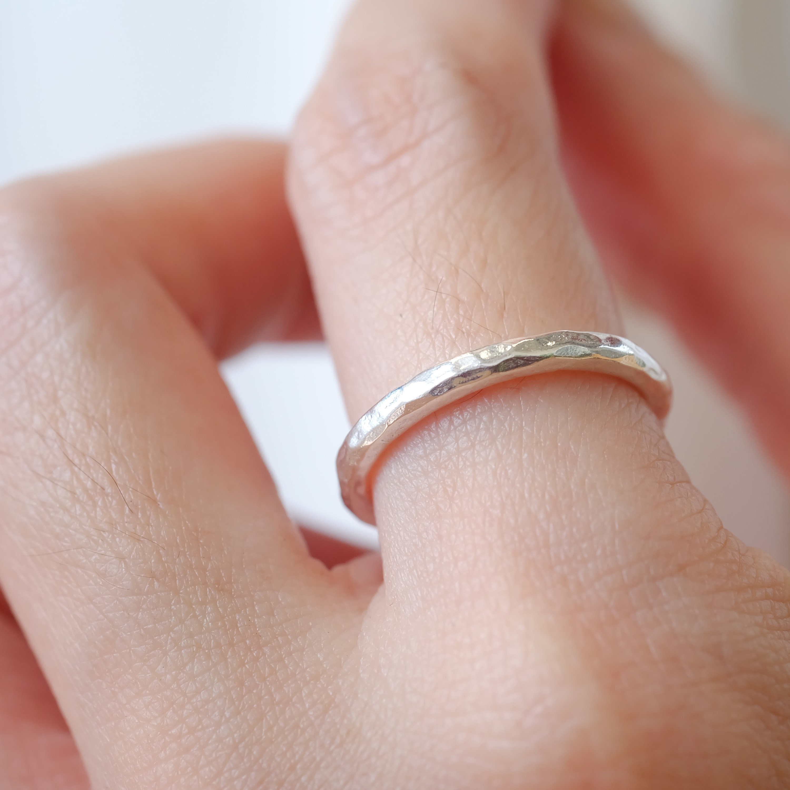3MM Hammered Silver Band RingSilver Plain RingWedding | Etsy