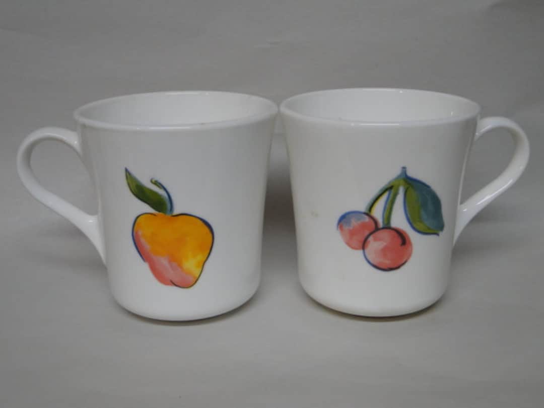 Set of 2 Corning Corelle Fruit Basket / Fruit Too Pattern Coffee Cups ...