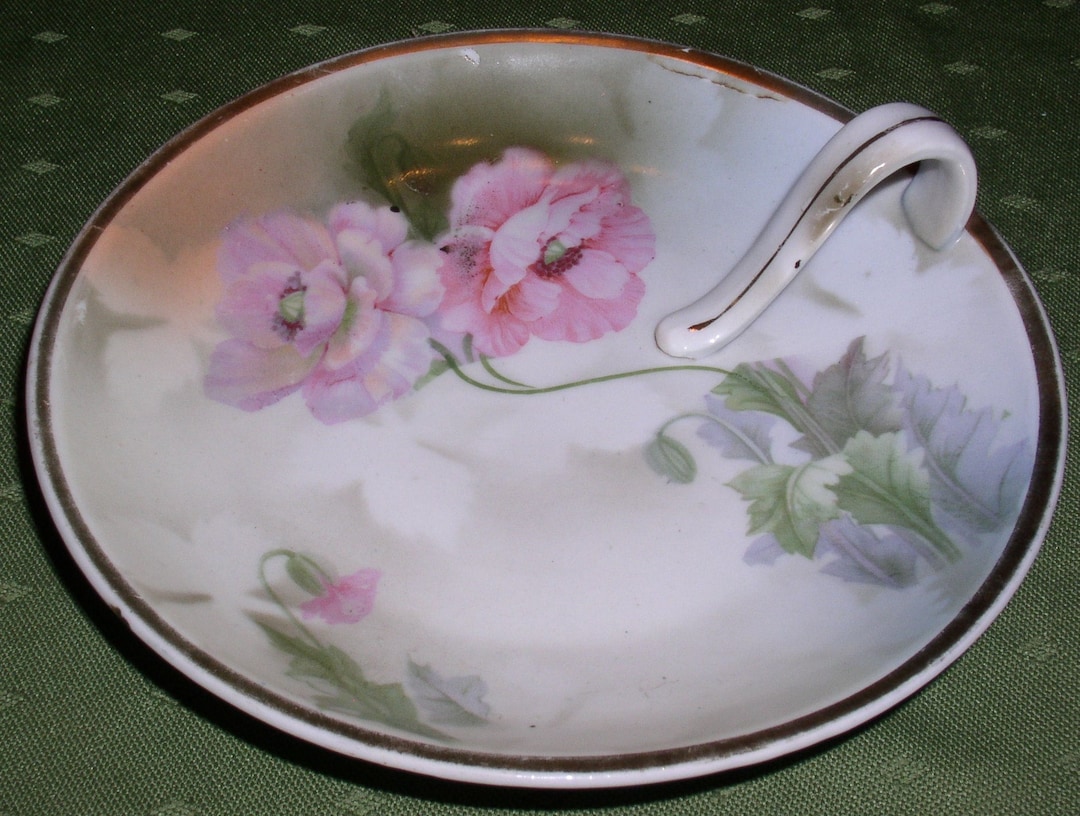 Vintage German Pink Floral Pattern 6" Diameter Handled Porcelain Nappy ...