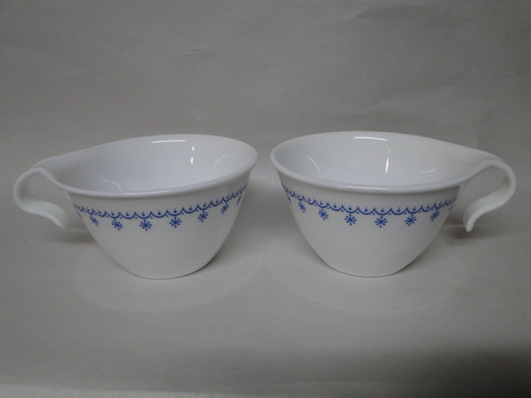 Set of 2 Corning Corelle SNOWFLAKE BLUE Pattern Hook Style Coffee Cups ...