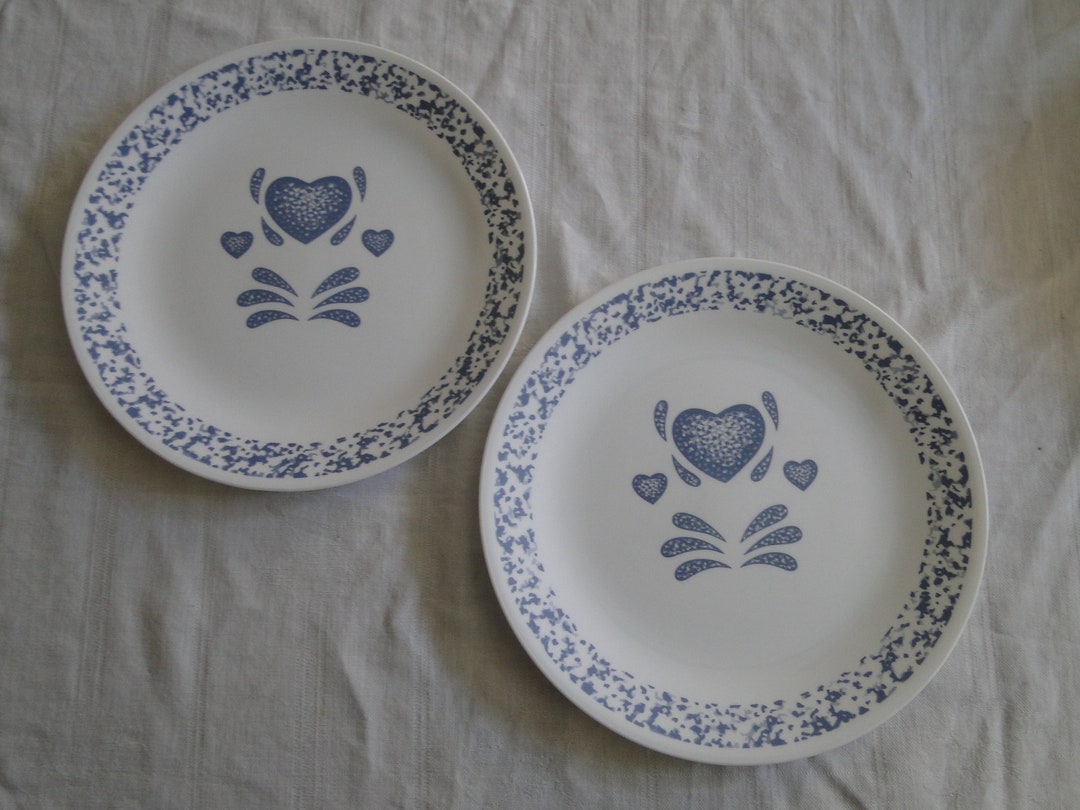 Set of 2 Corning Corelle BLUE HEARTS Pattern "flat Style" 10-1/4 ...