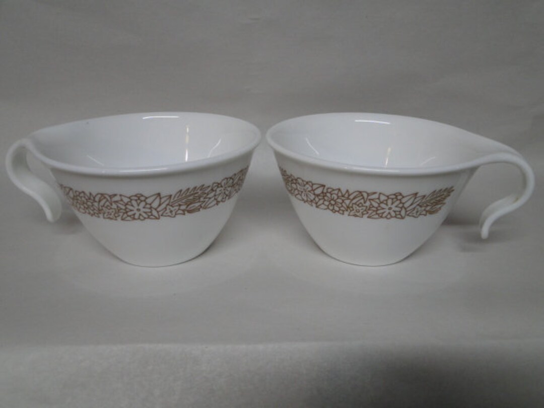 Set of 2 Corning Corelle WOODLAND BROWN Pattern Hook Style Coffee Cups ...