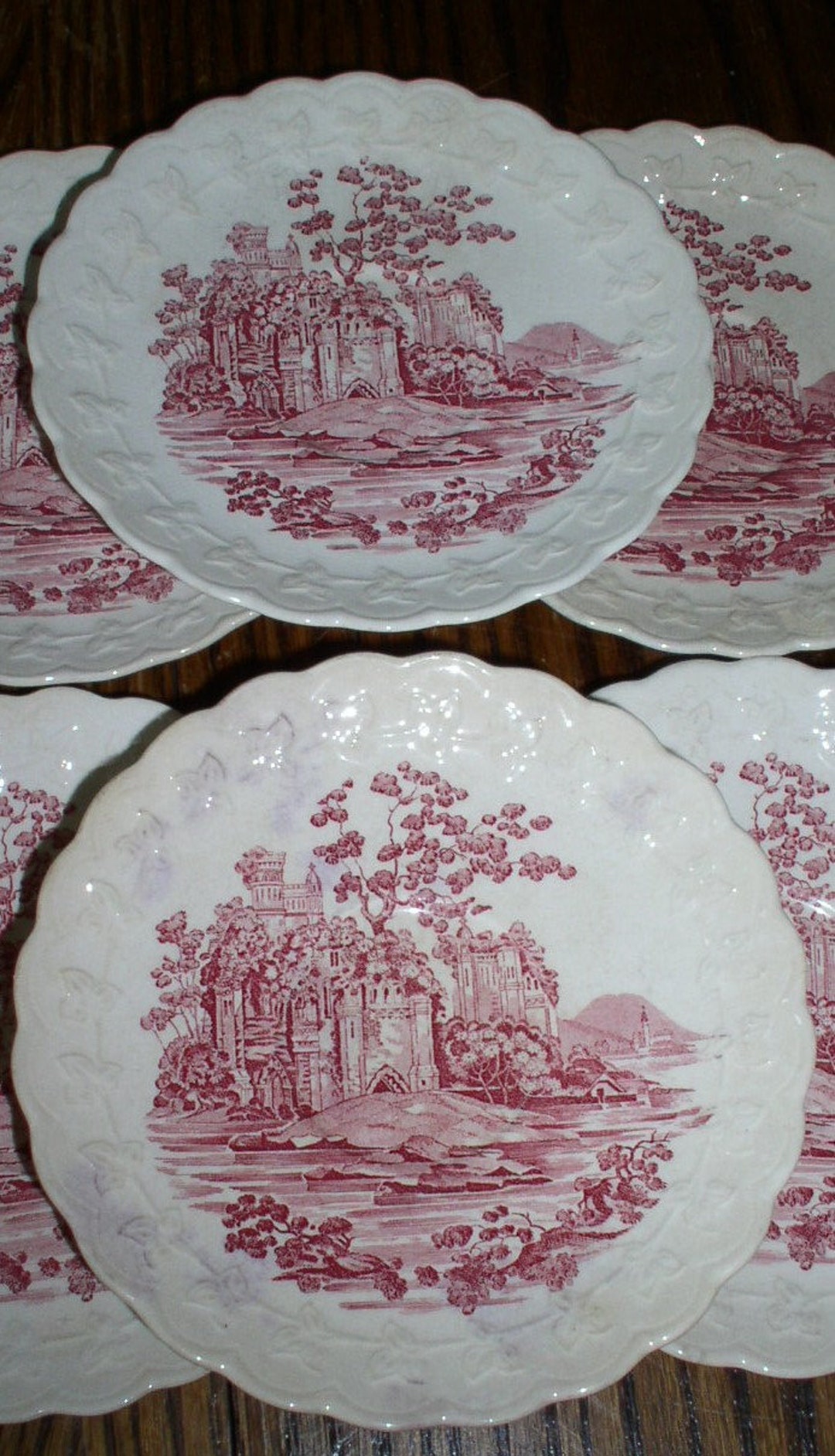 Set of 2 TST Taylor Smith & Taylor PINK CASTLE Pattern Saucers - Etsy