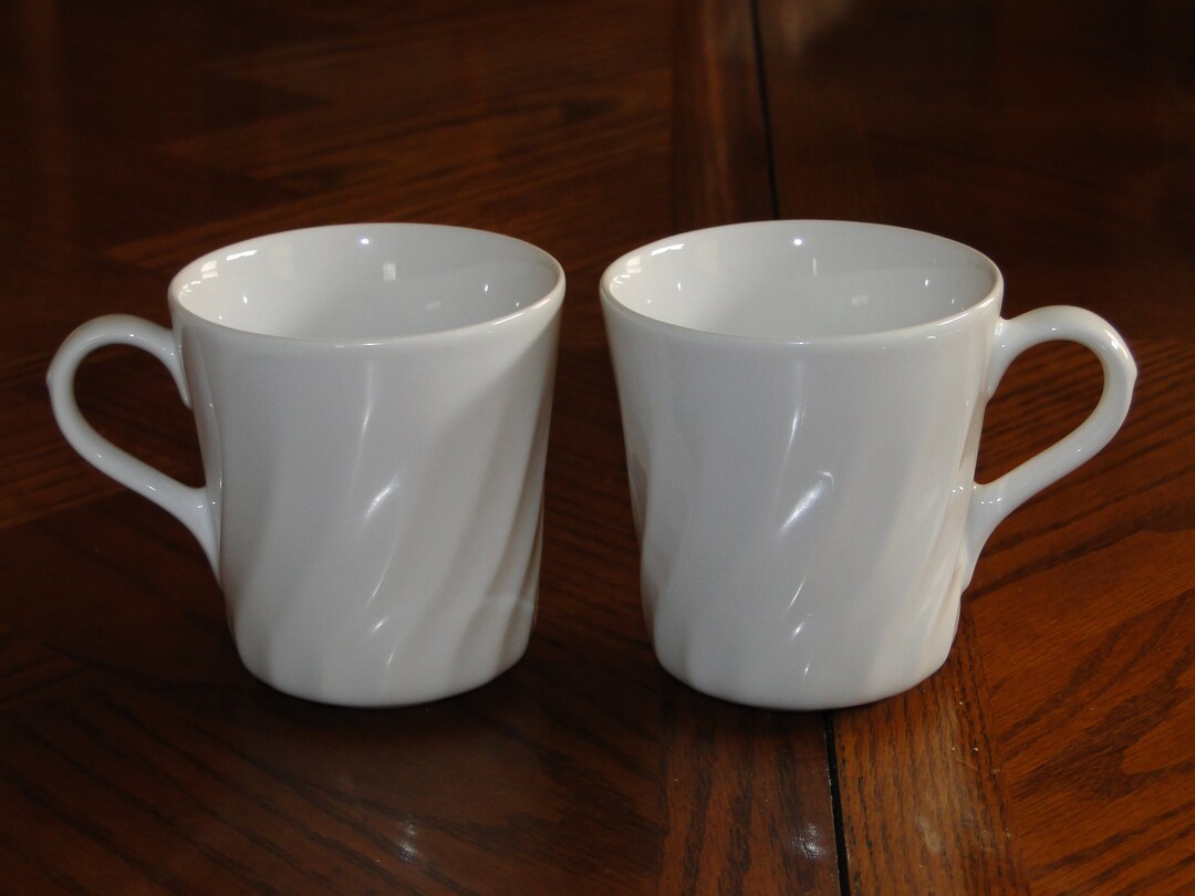 Set of 2 Corning Corelle ENHANCEMENTS WHITE Pattern Swirl Style Coffee ...