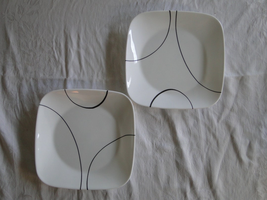 Set of 2 Corning Corelle SIMPLE LINES Pattern 9" Square Luncheon Plates ...