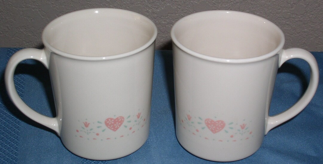 Set of 2 Corning Corelle FOREVER YOURS Pattern Straight Sided Coffee ...