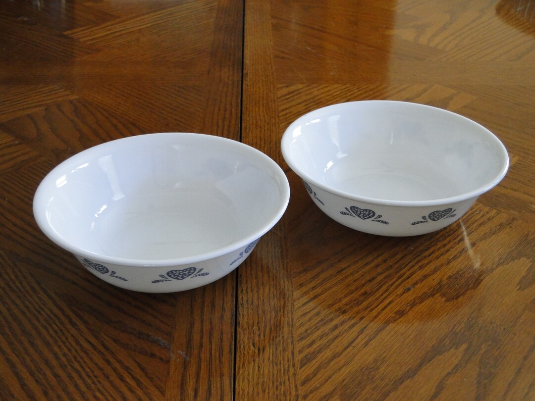 Set of 2 Corning Corelle BLUE HEARTS Pattern 6-1/4" Soup / Cereal Bowls ...