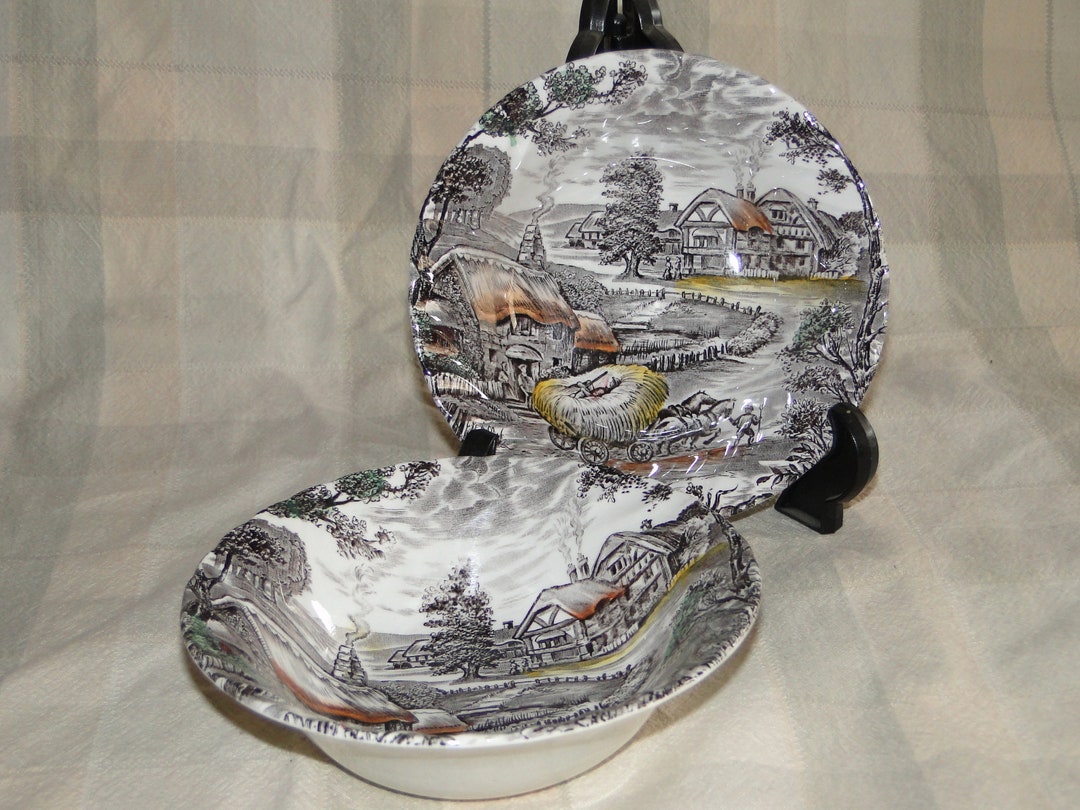 Lot of 2 Staffordshire YORKSHIRE Pattern 6-3/8 Diameter Coupe Soup ...