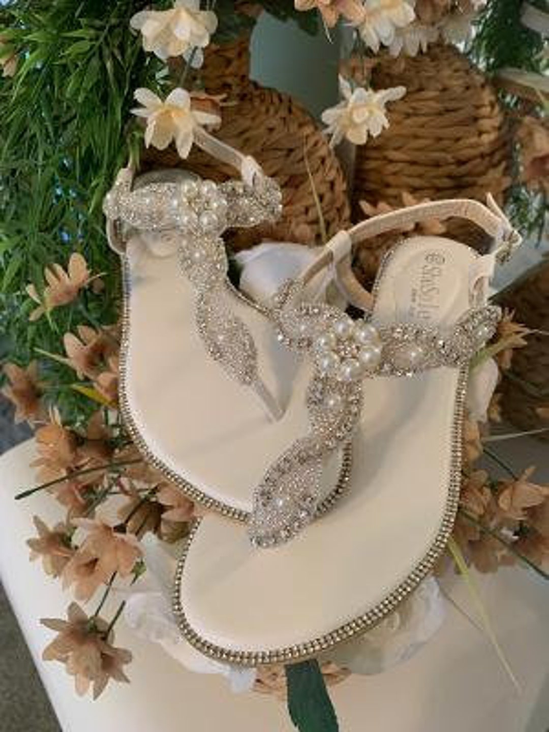 Wedding Sandal Braided Rhinestone & Pearl Custom/handmade - Etsy
