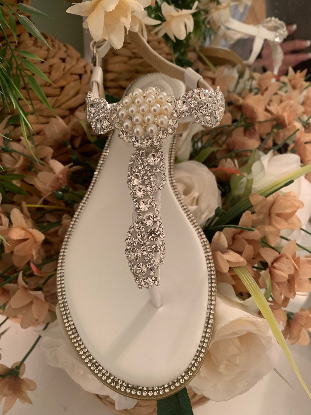 Wedding Sandal Rhinestone Trim Silver, Gold or Rose Gold Custom ...