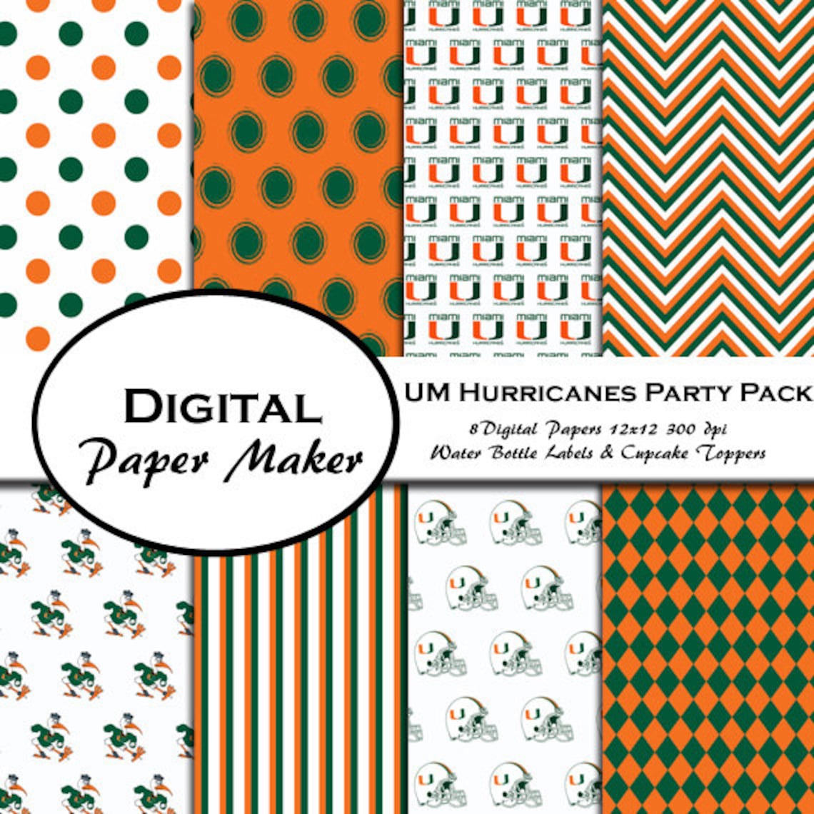 U of Miami Hurricanes Party Pack to Use for Scrapbooking, Clipart ...