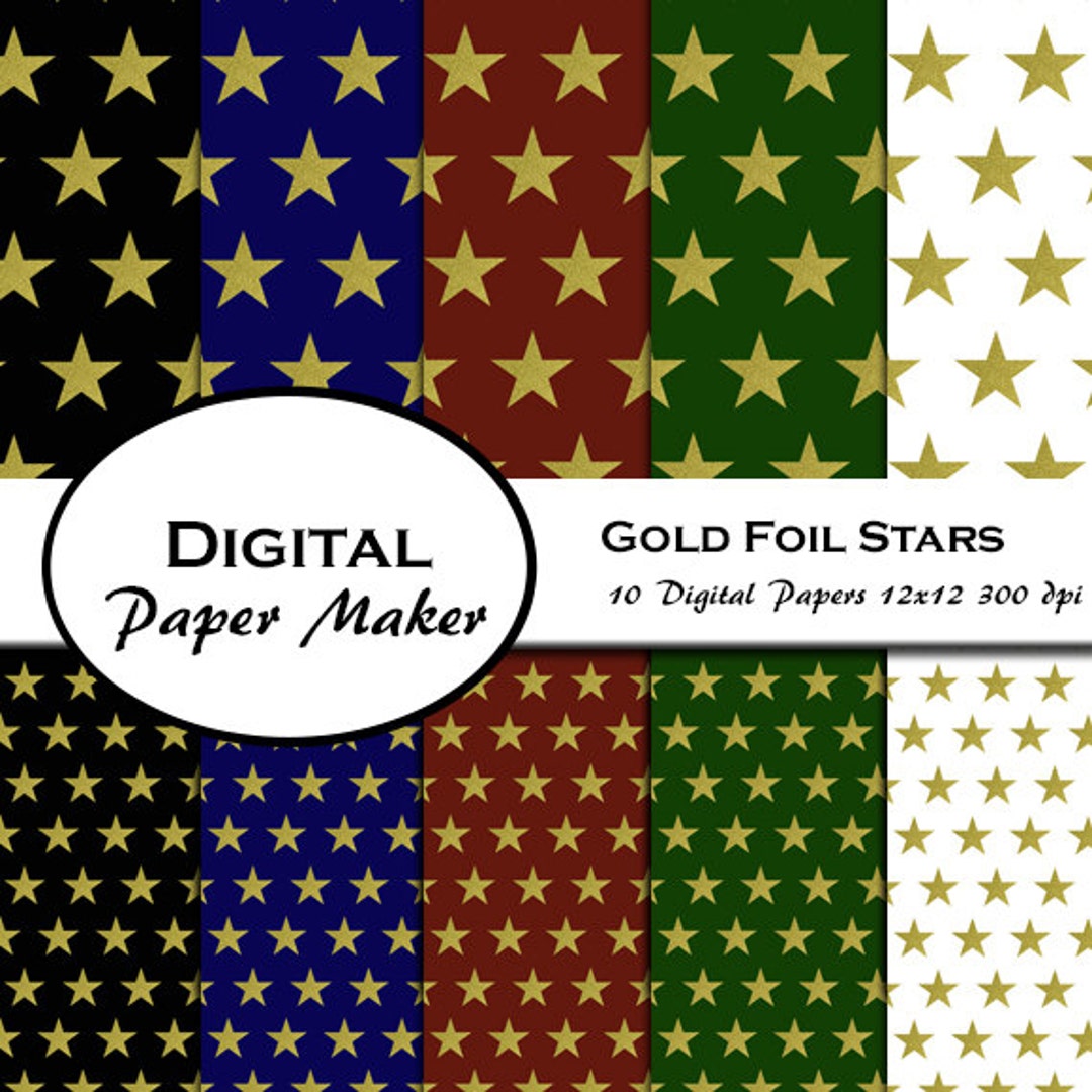 Gold Foil Stars Digital Paper Design That Can Be Used for Scrap Booking ...