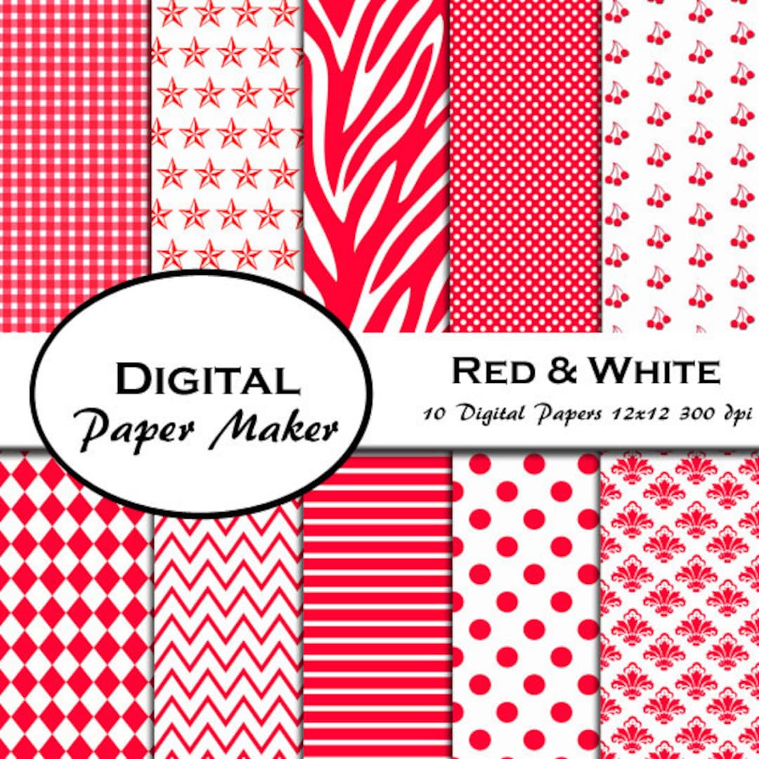 Red and White Digital Paper. Vibrant Digital Designs for Scrapbooking ...