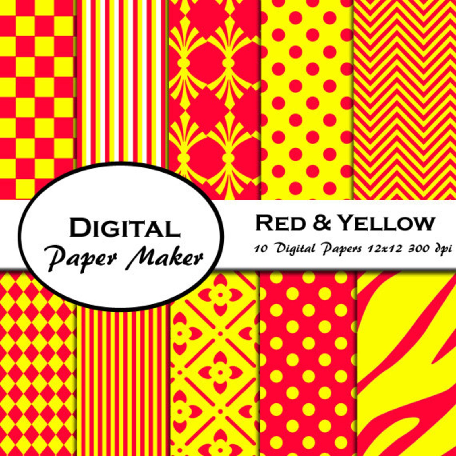 Red and Yellow Digital Paper Designs That Can Be Used for Scrap Booking ...