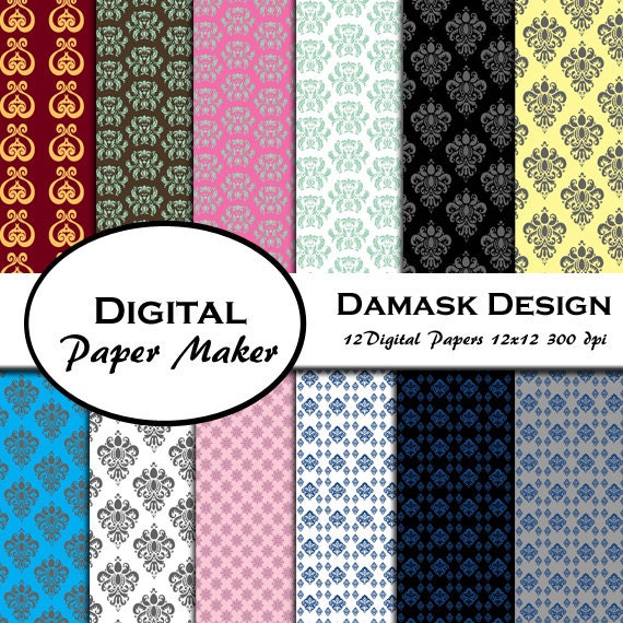 Damask Digital Paper Designs Great for Scrapbooking - Etsy