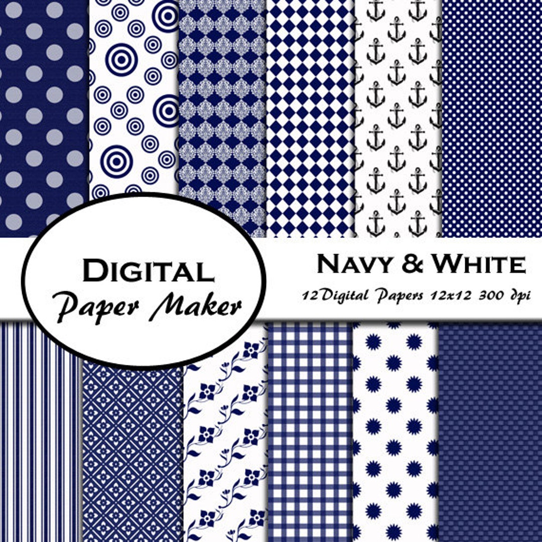 Navy and White Digital Paper Designs That Can Be Used for Scrap Booking ...